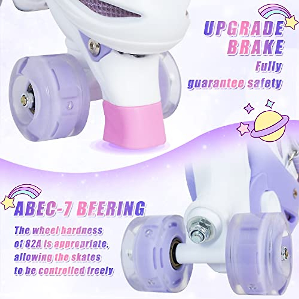 Roller Skates for Girls Boys Kids, 4 Sizes Adjustable Toddler Roller Skates Shoes with Light up, All 8 Wheels of Girl's Skates Shine, Safe and Fun - Best Birthday Gift for Indoor Outdoor Sports