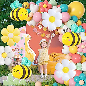 Jiahaoppx Bee Balloon Yellow and Black Bee Foil Mylar Balloons and Daisy Flower Balloons for Baby Shower Bee Themed Party Birthday Decoration Supplies 8 Pcs