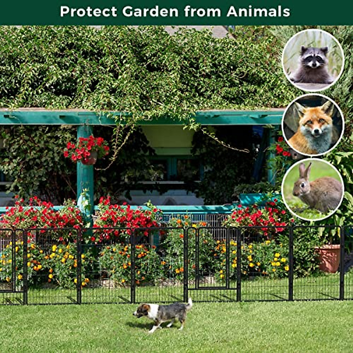 FXW Decorative Garden Metal Fence Temporary Animal Barrier for Yard, 5 Panels+1 Gate, 14'(L)×40"(H), Black