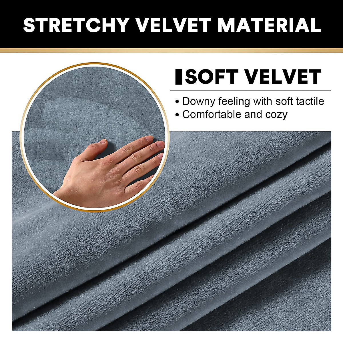 PrinceDeco 3 Pieces Couch Covers Soft Velvet Couch Covers for 2 Cushion Sofa Loveseat Covers Width Up to 72 Inch Anti Slip Love Seat Furniture Protector, Machine Washable(Medium, Stone Blue)