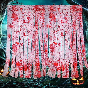 Kijamilee Halloween Door Curtain Decor, 2 Packs White Creepy Cloth with Bloody Hand Prints, Halloween Doorway Curtain for Halloween House Horror Decor Vampire Zombie Theme Party Supply, 3.4X5.4FT
