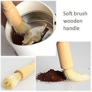 2 Pack Coffee Grinder Cleaning Brush, Heavy Wood Handle & Natural Bristles Wood Dusting Espresso Brush and Nylon Espresso Machine Brush