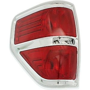 Garage-Pro Tail Light Lamp Compatible with 2009-2014 Ford F-150 Styleside Red Lens Driver Side With Chrome Bezel Trim Design