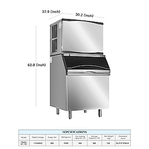 Commercial Ice Maker Machine with Bin, Atosa Stainless Steel Automatic Supermarkets Restaurant, 460lbs/24h