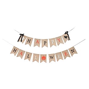 Mandala Crafts Happy Halloween Banner - Halloween Garland Decorations for Party Indoor Outdoor Office Mantle Fireplace Classroom by Happy Halloween Burlap Banner