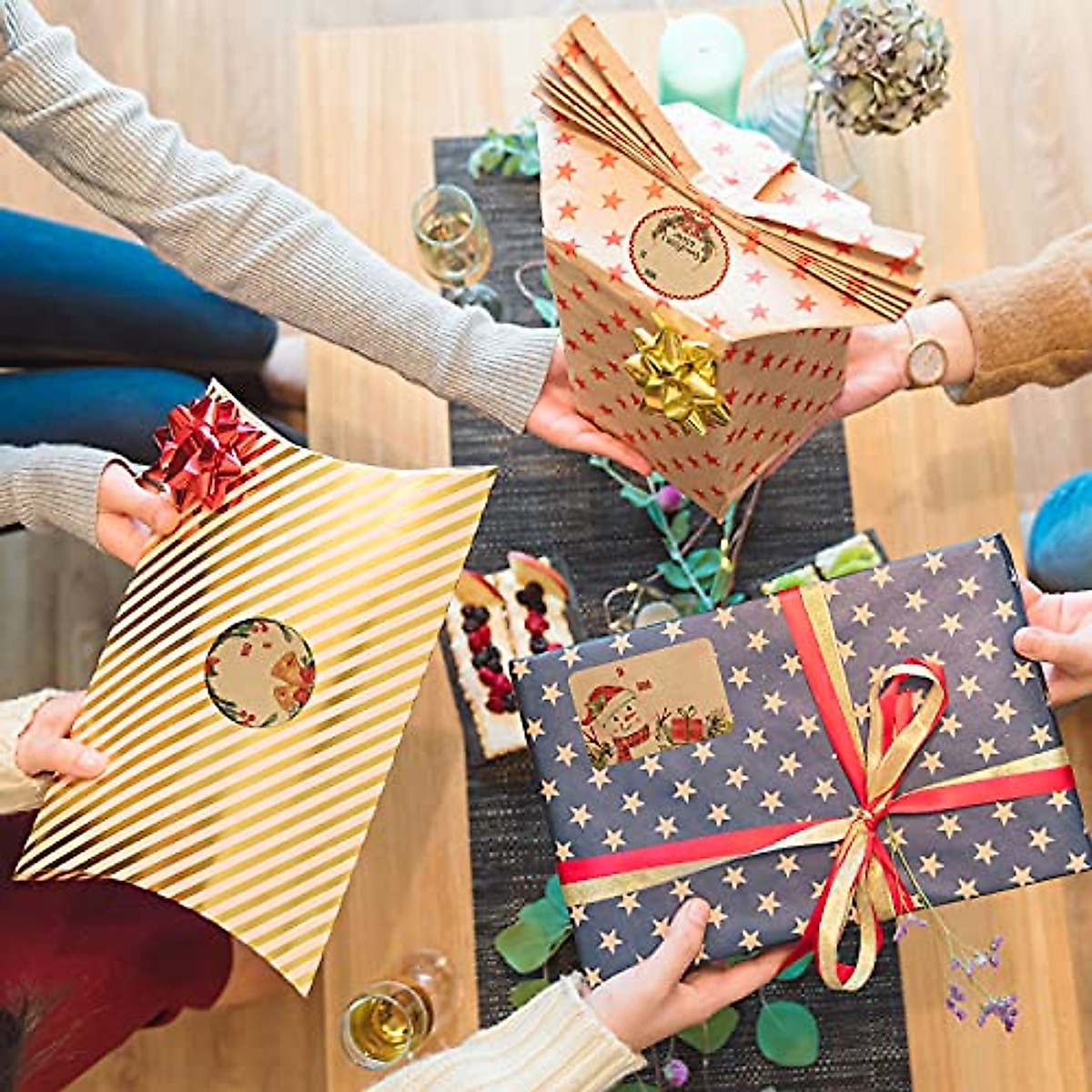 Giiffu 144 Xmas Adhesive Labels Natural Kraft Simple Christmas Self Adhesive Name Gift Tags ​Holiday Present Stickers