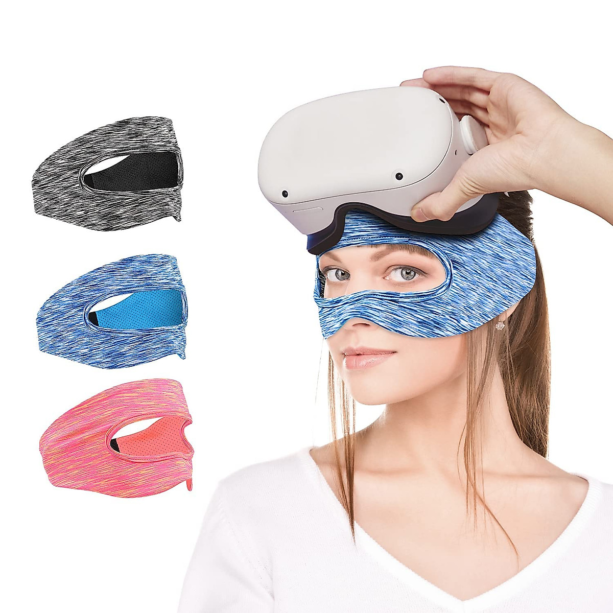 MCOCO Home VR Eye Mask Cover Breathable Sweat Band Adjustable Sizes HMD Padding for VR Workouts Supernatual with Virtual Reality Headsets (3pcs) (Black+Blue+Orange)