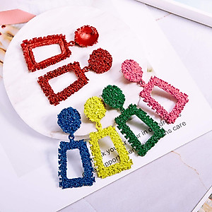 9 Pairs Statement Drop Earrings Geometric Dangle Earrings Raised Design Metal Earrings for Women Girls Favor, 9 Colors (Style 1)