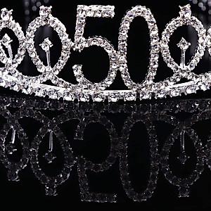 minkissy 1pc 60 Birthday Rhinestone Crown Women Birthday Tiara Birthday Princess 50 Anniversary Crowns Women Birthday Headbands 50 Birthday Party Decorations Number Bride Happy Birthday