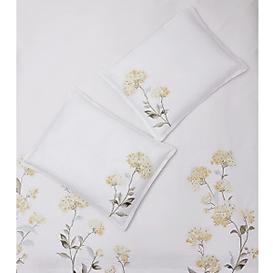 Melange Home Cotton Floral Embroidery Duvet Set, King, Blue Stitching on White