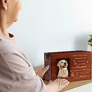 Cumule Pet Urns for Dog or Cat Ashes, Wooden Pet Cremation Urns with Photo Frame, Pet Memorial Keepsake Cat or Dog Memory Box with Black Flannel as Lining, Loss Pet Sympathy Remembrance Gift