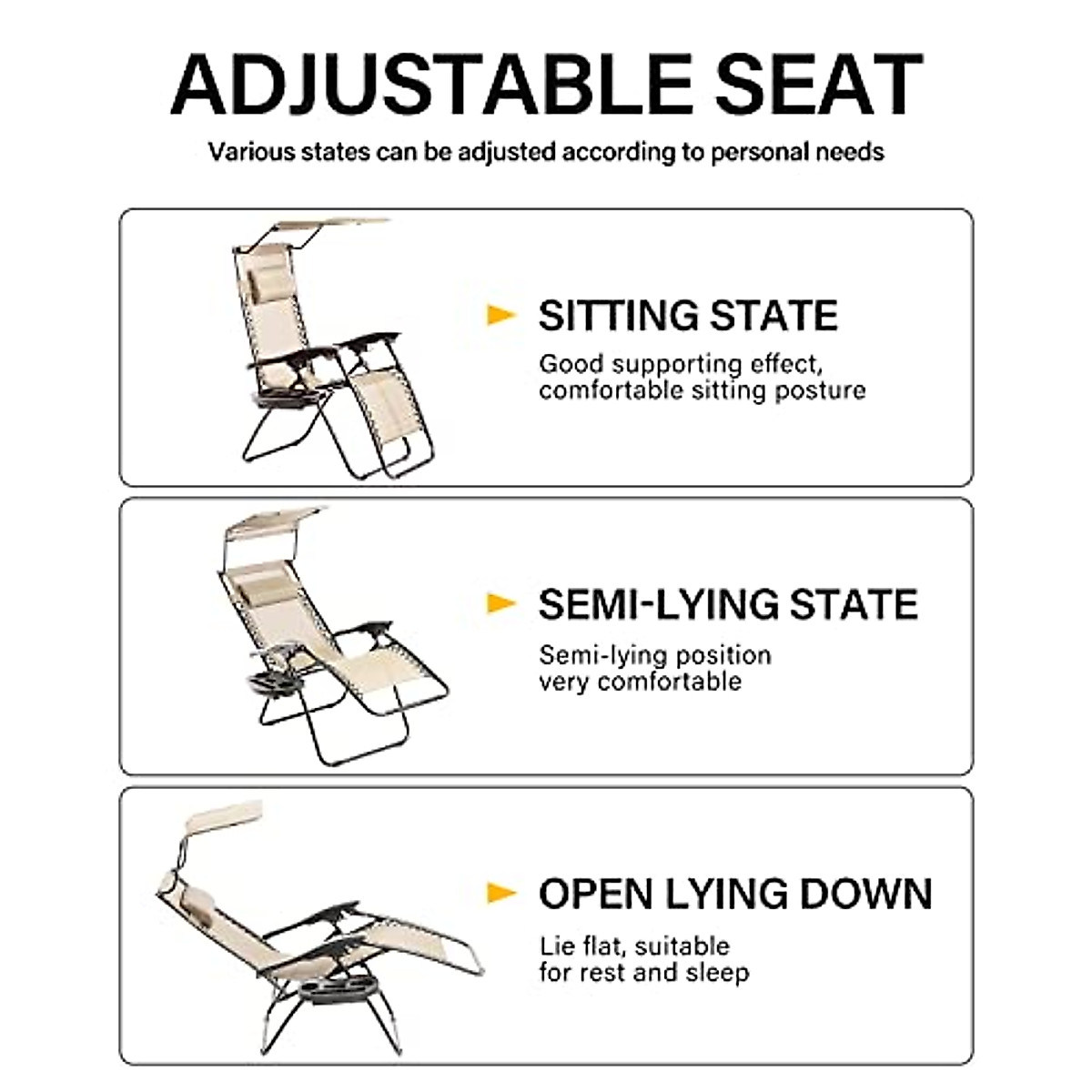 FDW 2 PCS Zero Gravity Chair Lounge Chairs Patio Chairs with Canopy Cup Holder for Outdoor Patio Seaside (Tan)