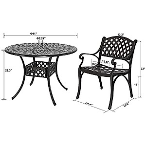 Nuu Garden 5 Pieces Outdoor Patio Dining Sets with Cushions, Cast Aluminum Round Outdoor Conversation Furniture Set for Balcony, Black with Antique Bronze at The Edge, Red