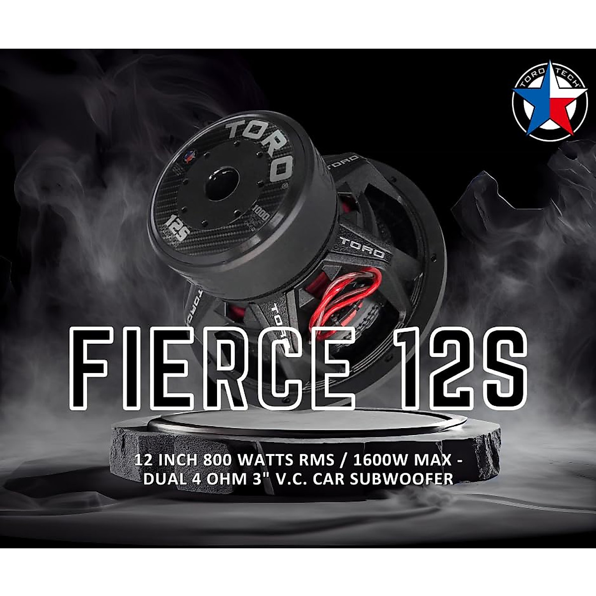 TORO TECH – FIERCE 12S, 12 Inch 1000 Watts RMS – 2000 Watts MAX – Dual 4 Ohm 2.5 Inch Voice Coil, 12” Car Audio Subwoofer for Cars, Trucks, Jeeps, Boats, Off Road with Hard Hitting Bass (Sold As Each)