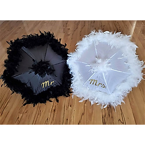 Mr. and Mrs. Second Line Umbrella Parasol- Black and White Feather New Orleans Wedding (Medium Parasol Sized)
