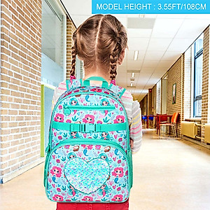 FTJCF 3PCS Backpack for Girls, 16" Cute Sequins Rainbow Kids Bookbag with Lunch Box, Elementary Preschool Kindergarten School Bag Set - Pink.
