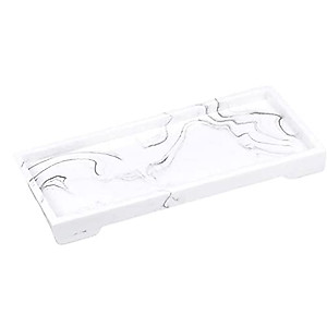 Vanity Tray Marble Effect Resin Bathroom Storage Organizer for Soaps Jewellery White