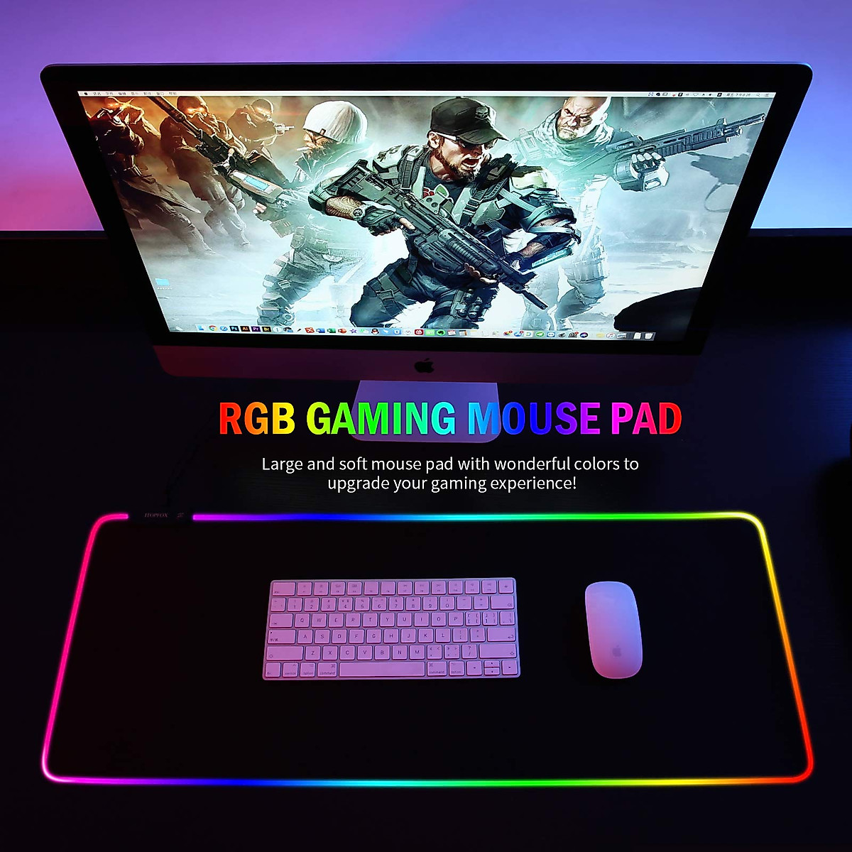 RGB Gaming Mouse Mat Pad - Large Extended Led Mousepad with 14 Lighting Modes 2 Brightness, Anti-Slip Rubber Base with Waterproof Coating Mouse Mat for Gamer 800×300×4mm/31.5×11.8×0.16 inch