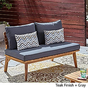 Christopher Knight Home Boyle Outdoor Acacia Wood Loveseat, Teak Finish/Gray