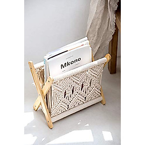 Mkono Macrame Magazine Rack Boho Magazine Holder Storage Standing Basket for Books, Newspapers, Swaddle Blanket, Living Room, Bathroom, Office, Nursery, Home Decor, Small Size, 11.22’’L x 7.5’’W