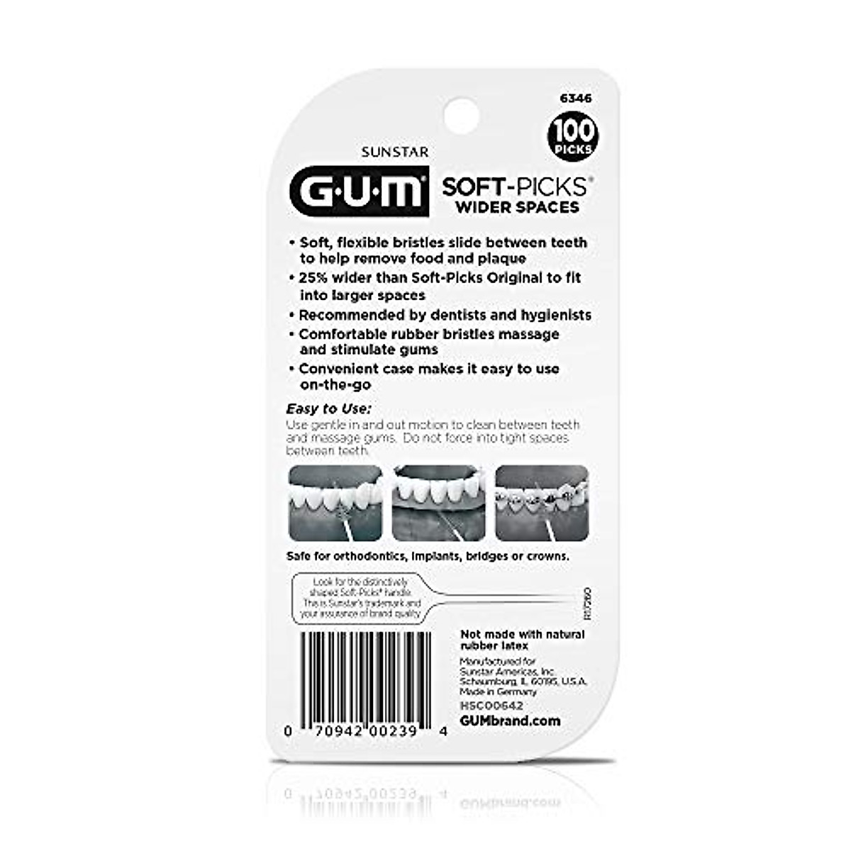 GUM Soft-Picks Wider Space, Easy to Use Dental Picks for Teeth Cleaning and Gum Health, With Convenient Carry Case, Dentist Recommended Dental Floss Picks, 100ct (6pk)