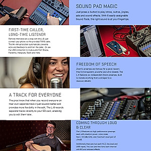 Zoom LiveTrak L-8 Portable 8-Channel Digital Mixer and Multitrack Recorder Bundle with 4x Zoom ZDM-1 Mic with Headphones, Windscreens and Stands + Cleaning Cloth – 4 Person Podcasting Bundle