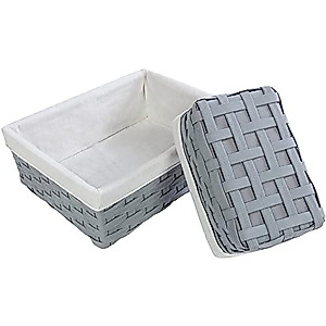 5 Piece Grey Wicker Baskets with Cloth Lining for Storage, Lined Bins for Organizing Closet Shelves (3 Sizes)