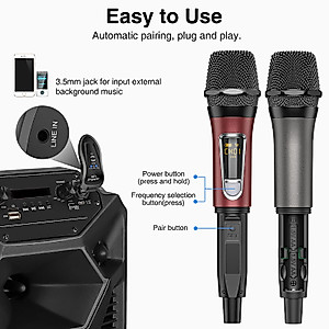 JAMELO Wireless Microphones, Metal Dual Handheld Dynamic Mic, Microfonos Inalambricos with 2.4Ghz Rechargeable Receiver, Over 10H Duration, 150ft Range,Microphone for Singing, Karaoke,Speech, Wedding