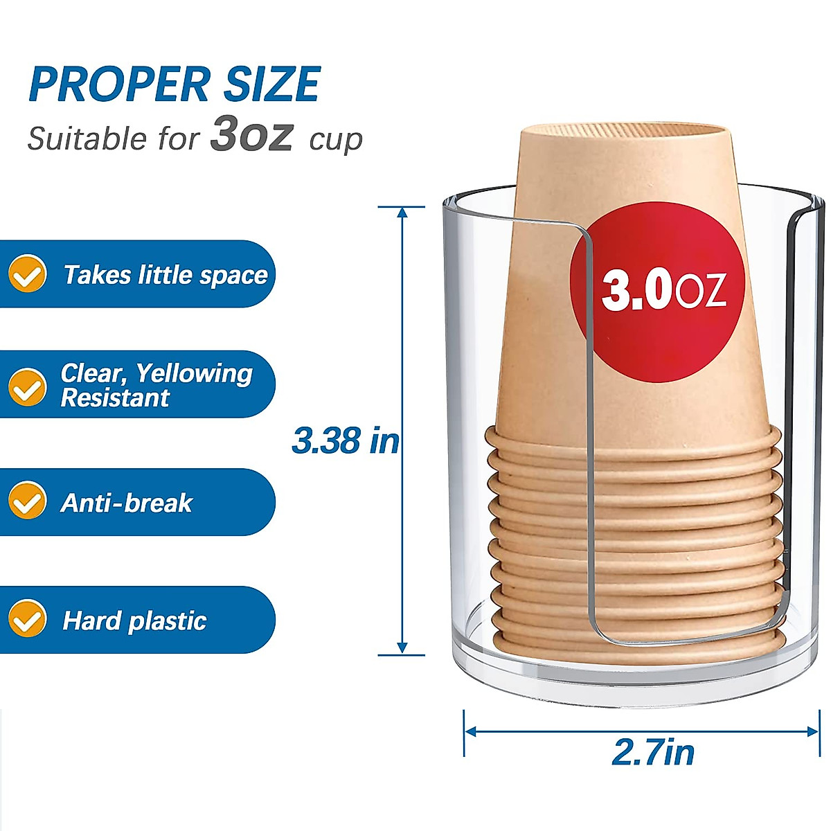 Sackei 3 oz Bathroom Cup Dispenser, 2 Pack Acrylic Mouthwash Cup Holder for Dixie Disposable Paper Cups, Makeup Cotton round Dispenser for Vanity Rinsing Countertop