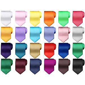 24 Pcs Solid Color Ties for Men Solid Satin Ties Pure Color Ties Set Formal Necktie Tie for Men Business Wedding Formal Occasion