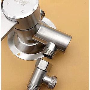 HOMCBEC Bathroom Angle Valve,3-Way Brushed Nickel G1/2 Inch T-adapter Valve with One Inlet and Two Outlets Shower Arm Diverter Valve for Bath Bidet Sprayer Toilet Shower Head