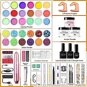 Morovan Acrylic Nail Kit with Drill - Professional Nail Kit Acrylic Set with Everything for Beginners Glitter Acrylic Powder for Nail Extension DIY Complete Starter Set