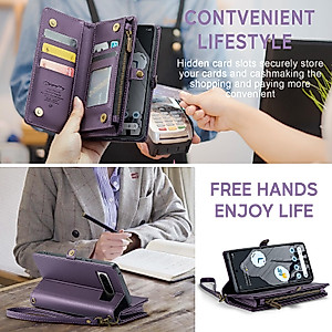 ASAPDOS Google Pixel 8 Pro Case Wallet(2023),Retro PU Leather Strap Wristlet Flip Case with Magnetic Closure,[RFID Blocking] Card Holder and Kickstand for Men Women Purple