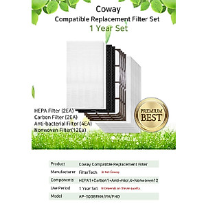 Coway AP-3008FHH/FH/FHO Air Purifier Filter Compatible Replacement 1 Year Set