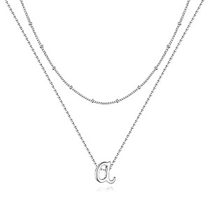 Yoosteel Valentines Day Gifts fors Initial Necklace, Silver Initial A Necklace Dainty Layering Letter Necklace Cute Valentines Day Gifts for Women Her Mom Daughters Wife Jewelry