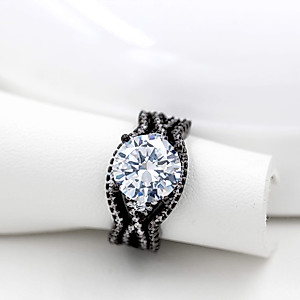 Black Plated Big Cubic Zirconia White CZ Infinity Bridal Rings Set 3pcs Stack Wedding Rings for Women Y1130 (size 6)