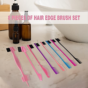 8 Pieces Hair Styling Comb Set Teasing Rat Tail Brush for Edge&Back Brushing, Combing, Slicking Hair for Women Edge Brush Double Sided Edge Comb for All Hair Styles(edge control brush-8pcs)