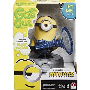 Mattel Games Gas Out Minions: The Rise of Gru Kids Game with Minion Holding Fart Blaster & 56 Cards for 2-6 Players