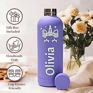 Custom Personalized Your Name and Girl Logo Engraved Insulated Stainless Steel Water Bottle Tumbler Cap Lid 17 oz. Customized Gift for Kids, Toddler, Children, Teens BPA Free