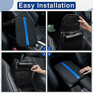 BJSIA Car Armrest Storage Box Mat, Fiber Leather Auto Center Console Cover, Car Arm Rest Cover Accessories Interior Protection for Most Vehicle, SUV, Truck, Car（Blue