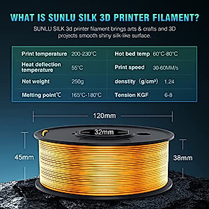 SUNLU 250g PLA Silk Filament 1.75mm Bundle and PLA Meta 3D Printer Filament Grey,Dimensional Accuracy +/- 0.02 mm, 0.25 kg Spool, 8 Rolls, Black+White+Light Gold+Silver+Brass+Red