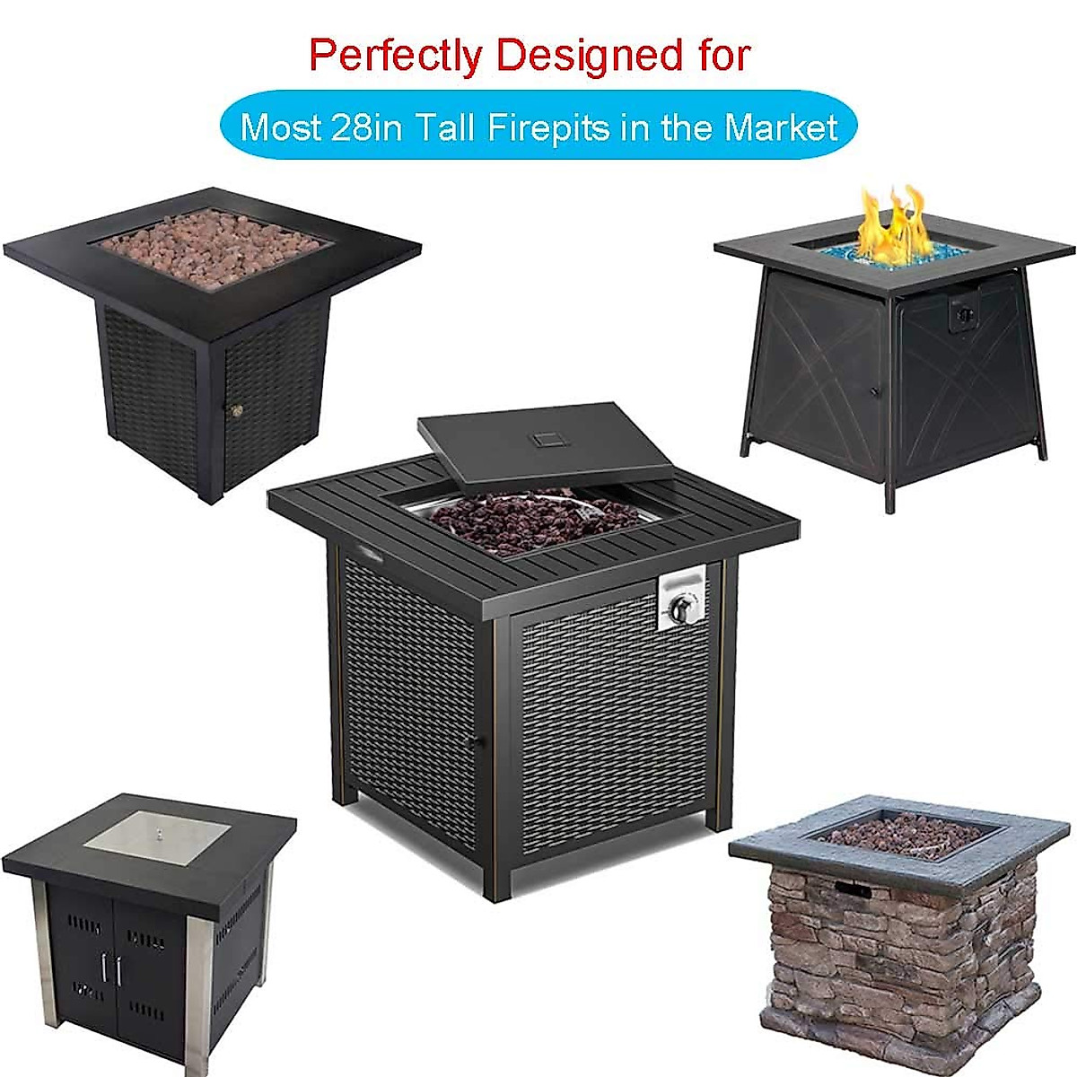 Saking Fire Pit Cover,28 inch Firepit Covers Square Gas Fireplace Fire Pit Table Cover for Propane Fire Pit- 28 X 28 X 25 inch