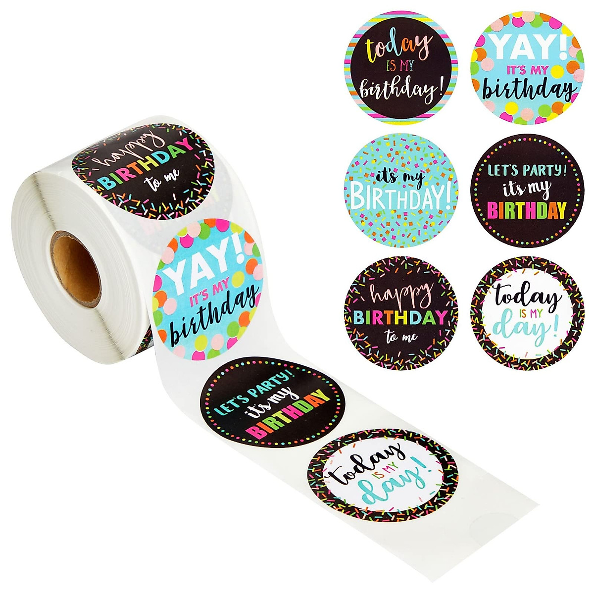 BLUE PANDA 504 Piece Round Happy Birthday Stickers for Students, Happy Birthday to Me, Today is My Day Stickers, Kids Party Favors, Teachers, 6 Assorted Designs (2 Inches)