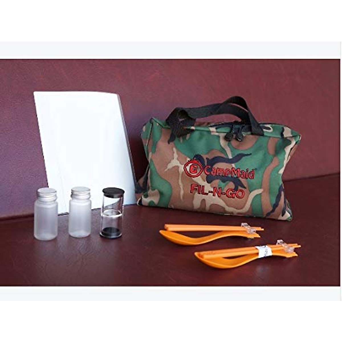 CampMaid FIL-n-GO Camp Caddy Bag With Accessories - Tool Bag for Camping Cookware, Toiletries, & More - Organizer Bag for Camping Utensils & Camp Gear - Camping Must Haves - (Camo)