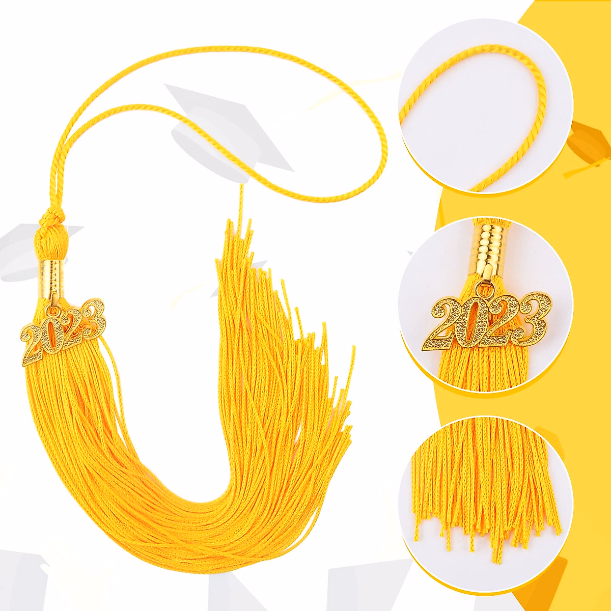 10pcs Yellow Graduation Tassels Academic Graduation Cap Decoration Tassel with 10pcs 2023 Year Golden Charms for 2023 Graduation Ceremonies Party Activities