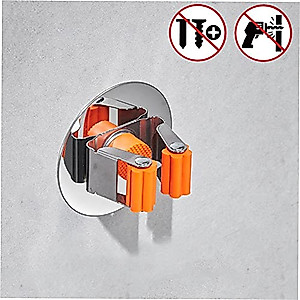 Stainless Steel Mounted Mop Rack Self Adhesive Broom Holder for Garage Kitchen Bathroom (round)