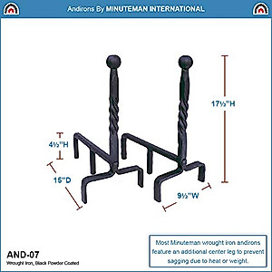 Minuteman International Ball End Wrought Iron Fireplace andirons Pair, Black (AND-07)