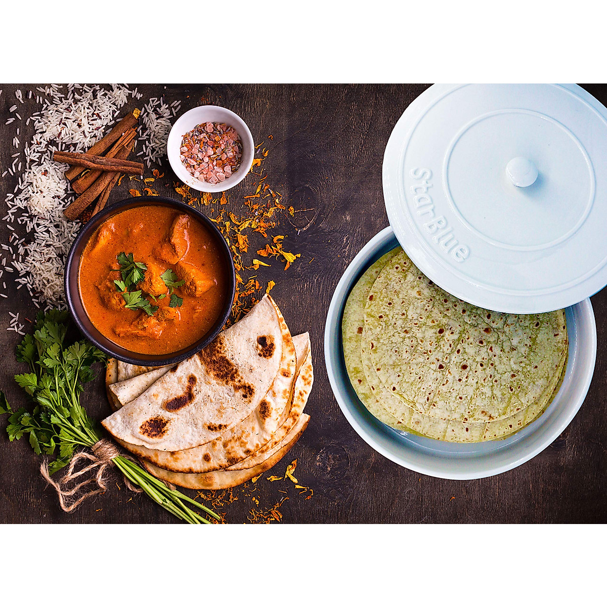 10 Inches Ceramic Tortilla Warmer by StarBlue with FREE Recipes ebook - White, Insulated One Hour and Holds up to 24 Tortillas,Chapati, Roti, Microwavable, Oven Safe