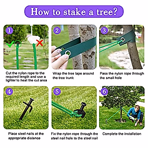 Heavy Duty Tree Stakes, 8 PCS 15.8" Tree Stake Kit, Tree Supports for Leaning Tree for Hurricane Protection. Include 8 PCS 15.8" Steel Tree Stakes, 8 PCS 15.8" Tree Straps 98.4 FT Rope