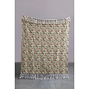 Creative Co-Op Cotton Printed Slub Throw with Floral Pattern and Fringe, Multicolor